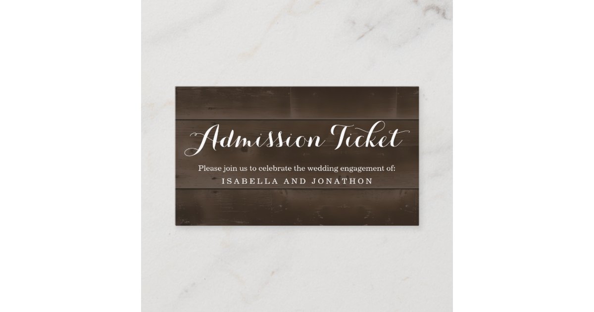 Rustic Admission Ticket Enclosure Card | Zazzle