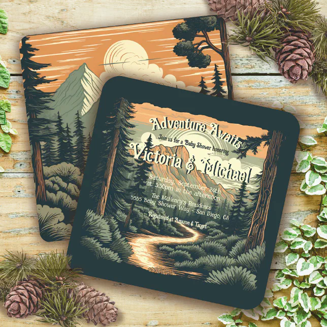 Rustic Adventure Mountain Forest Baby Shower Invitation | Zazzle