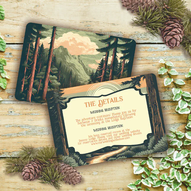 Rustic Adventure Mountain Forest Wedding Details RSVP Card | Zazzle