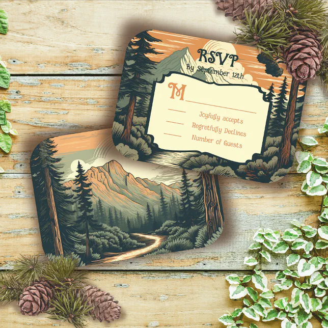 Rustic Adventure Mountain Forest Wedding RSVP Invitation | Zazzle
