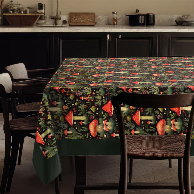 Rustic Aesthetic Tablecloth Mushrooms & Ferns | Zazzle