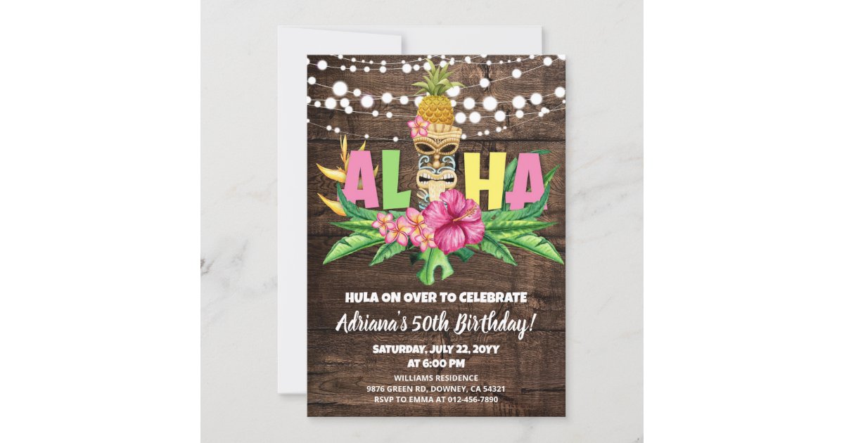 Rustic Aloha Luau Hawaiian Birthday Invitation | Zazzle