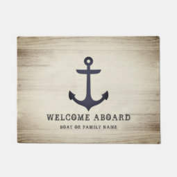 Rustic Anchor Welcome Aboard Gray Wood Nautical Doormat | Zazzle