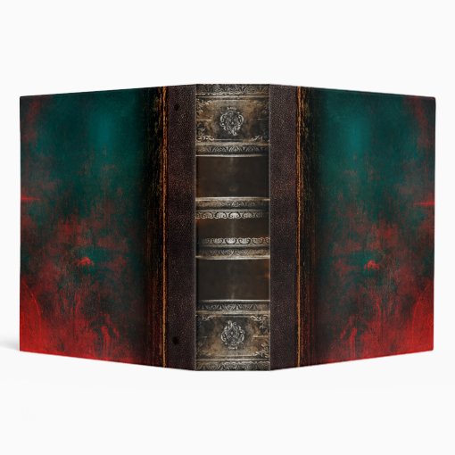 Rustic Ancient Tome Faux Red & Teal Leather Binder | Zazzle