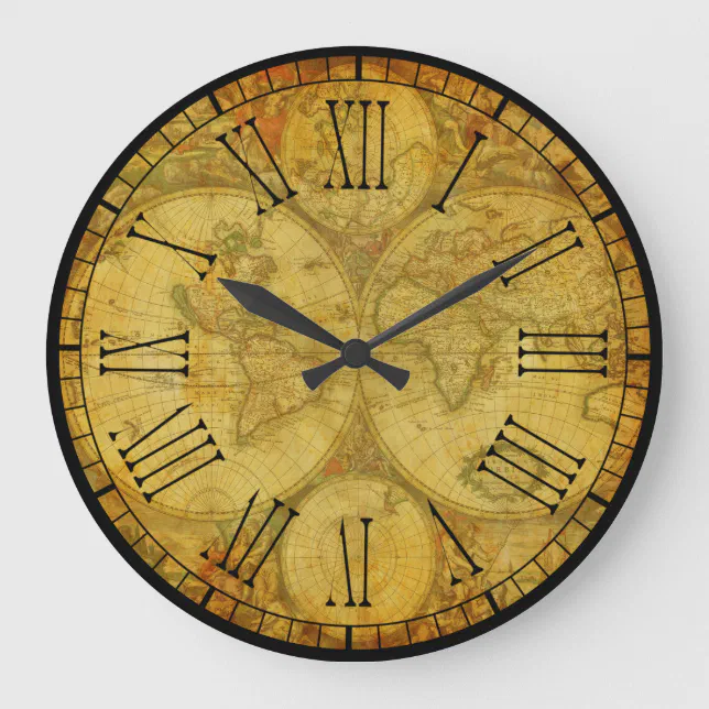 Rustic and Beautiful Vintage Old World Maps Large Clock | Zazzle