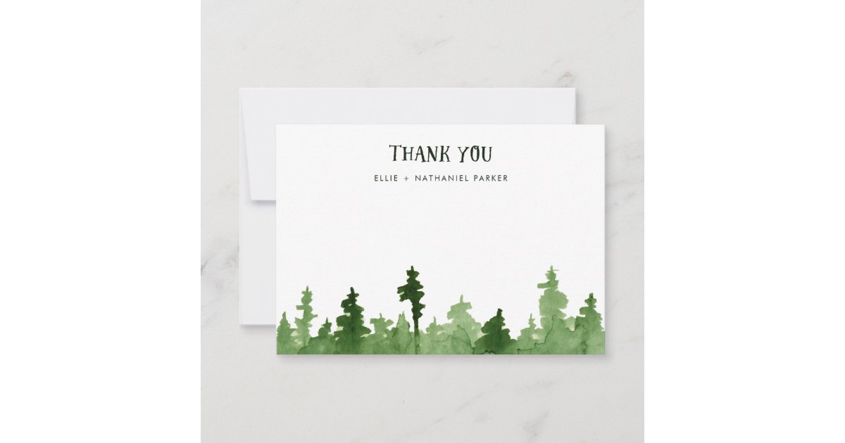 Rustic and Trendy Green Pine Trees Thank You Card | Zazzle