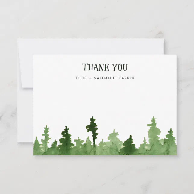 Rustic and Trendy Green Pine Trees Thank You Card | Zazzle