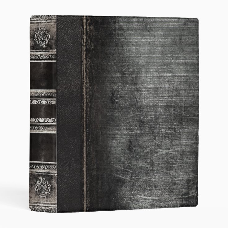 Rustic Antique Ancient Tome Faux Black Leather Mini Binder | Zazzle