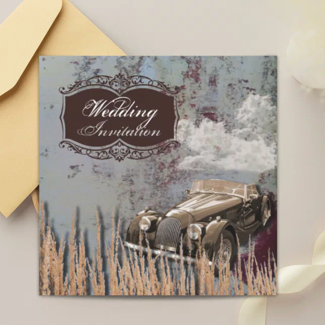 Rustic antique car western Country Wedding Invitation | Zazzle