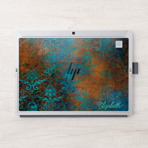 Rustic Antique Copper Patina & Turquoise Verdigris HP Laptop Skin | Zazzle