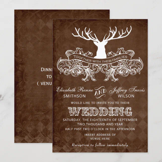 Rustic Antler Deer Winter Woodland wedding Invitation | Zazzle
