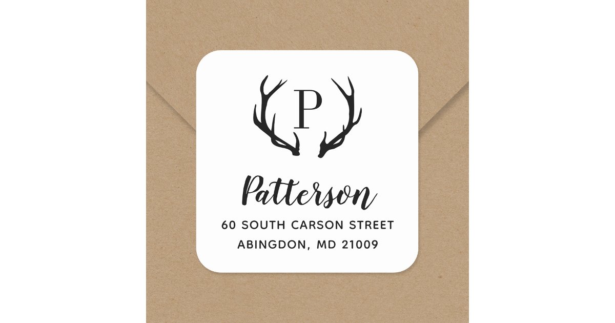 Rustic Antler Monogram Return Address Label | Zazzle