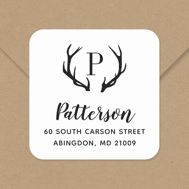 Rustic Antler Monogram Return Address Label | Zazzle