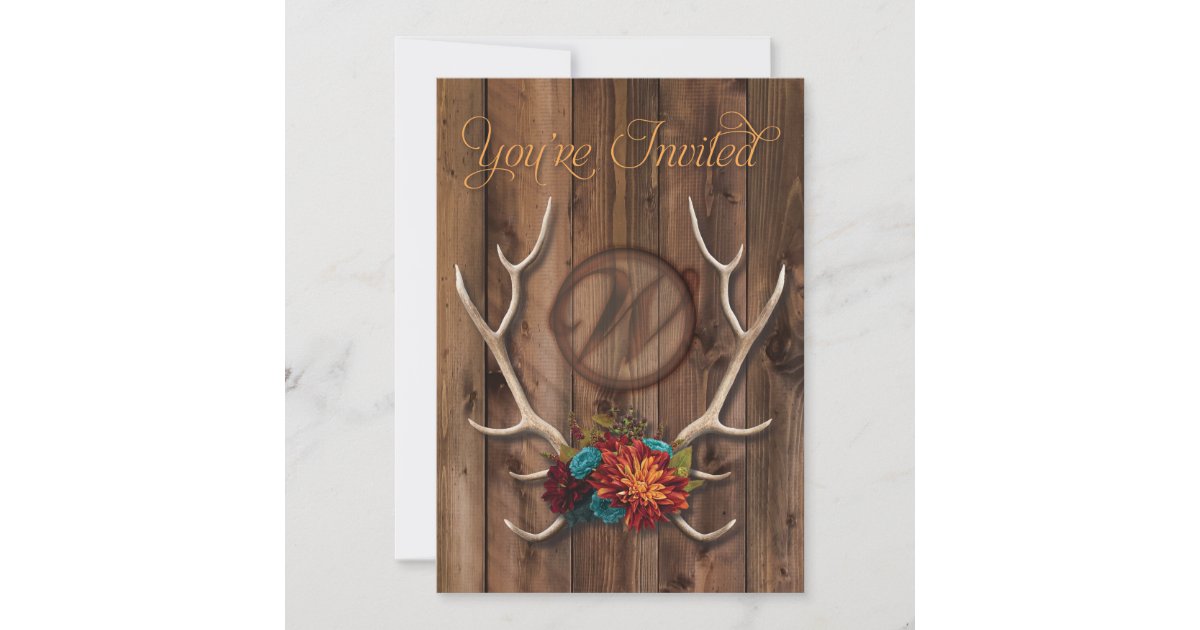 rustic antler wedding Invitation | Zazzle