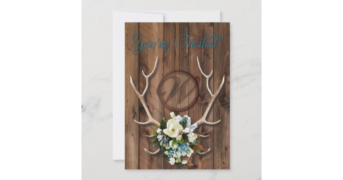 rustic antler wedding Invitation with Magnolia | Zazzle