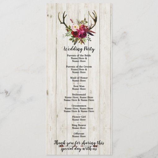 Rustic Antler Wood Flowers Floral Wedding Program | Zazzle
