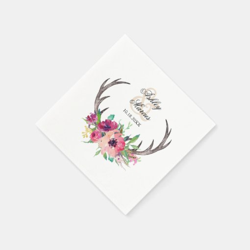 Rustic Antlers Boho Floral Allure Paper Napkins | Zazzle
