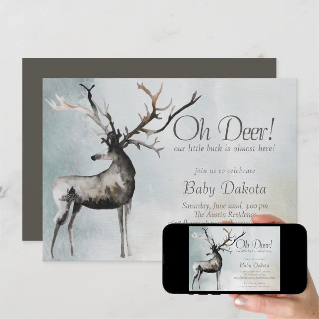 Rustic Antlers | Oh Deer Little Buck Baby Shower Invitation | Zazzle