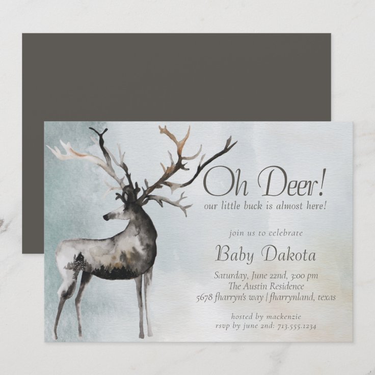 Rustic Antlers | Oh Deer Little Buck Baby Shower Invitation | Zazzle