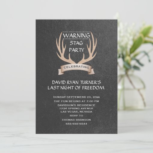 Rustic Antlers Ribbon Chalk Stag Party Invite | Zazzle