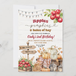 Rustic Apples, Pumpkins, and Bales of Hay Birthday Invitation | Zazzle