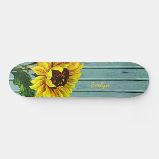 Rustic Aqua Boards Sunflower Custom Skateboard | Zazzle