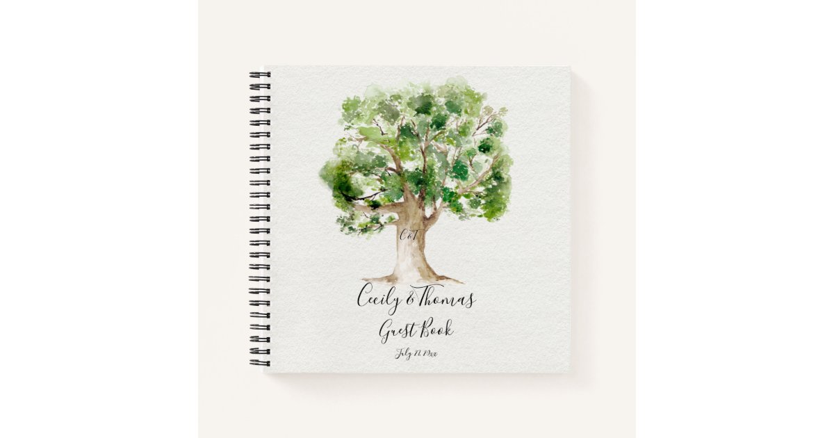 Rustic Arboretum Oak Tree Monogram Guest Book | Zazzle