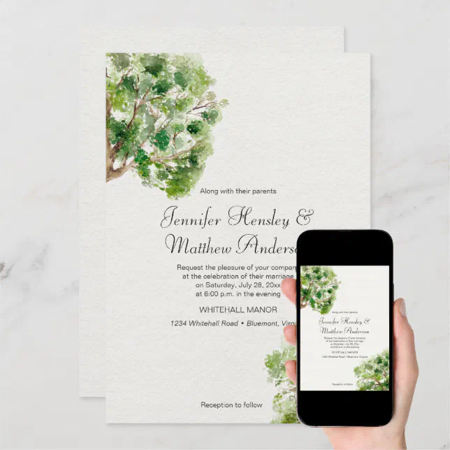 Rustic Arboretum Oak Tree Wedding | Invitation | Zazzle