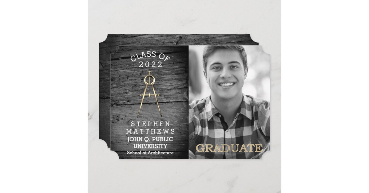Rustic Architect Architecture Compass Graduation Invitation | Zazzle