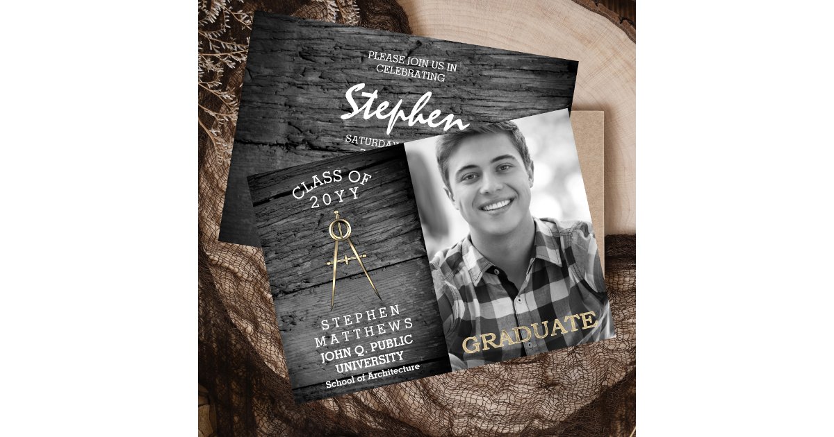 Rustic Architect Architecture Compass Graduation Invitation | Zazzle