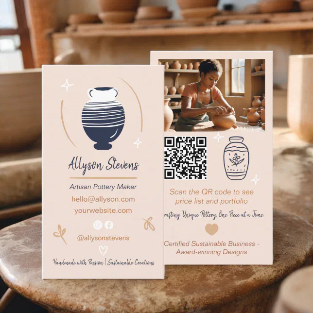 Rustic Artisan Pottery Maker Crafts photo qr code Business Card | Zazzle