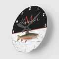 Rustic Aspen Bark Trout Fisherman Lake House Round Clock | Zazzle
