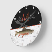 Rustic Aspen Bark Trout Fisherman Lake House Round Clock | Zazzle