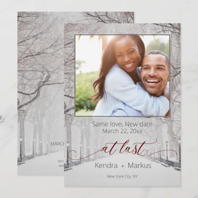 Rustic At Last Photo New Date Save the Date Invitation | Zazzle