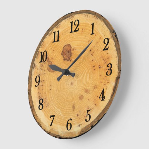 Rustic Authentic looking Round Wood Slice Large Clock | Zazzle