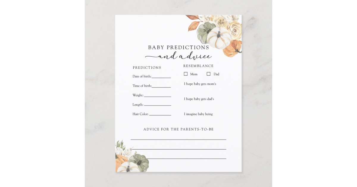 Rustic Autumn Baby Advice and Predictions Card | Zazzle