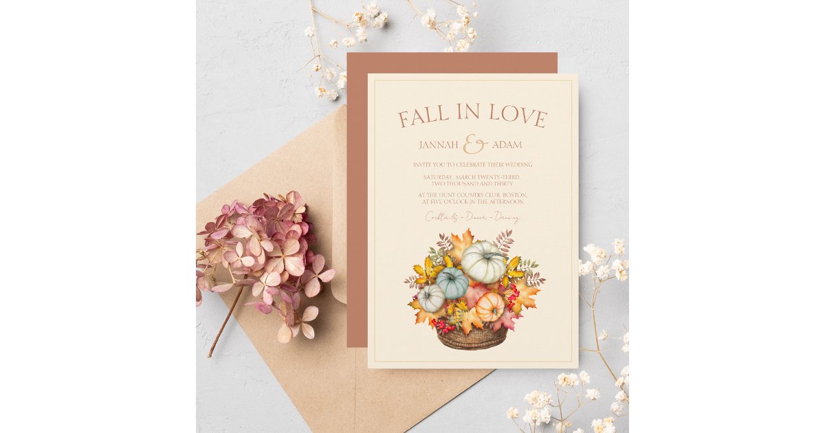 Rustic Autumn Basket Pumpkin Wedding Invitation | Zazzle
