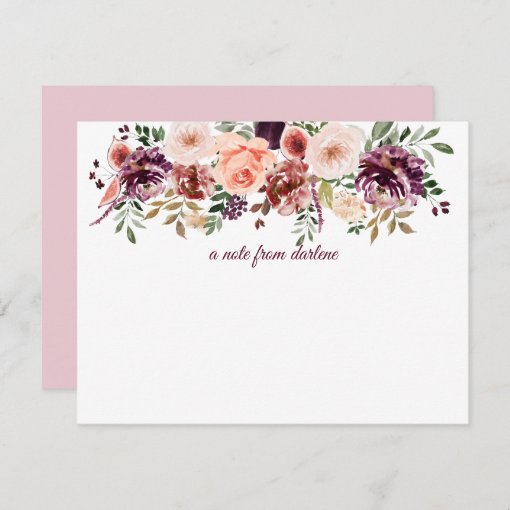 Rustic Autumn Boho Watercolor Floral Monogram Note Card | Zazzle