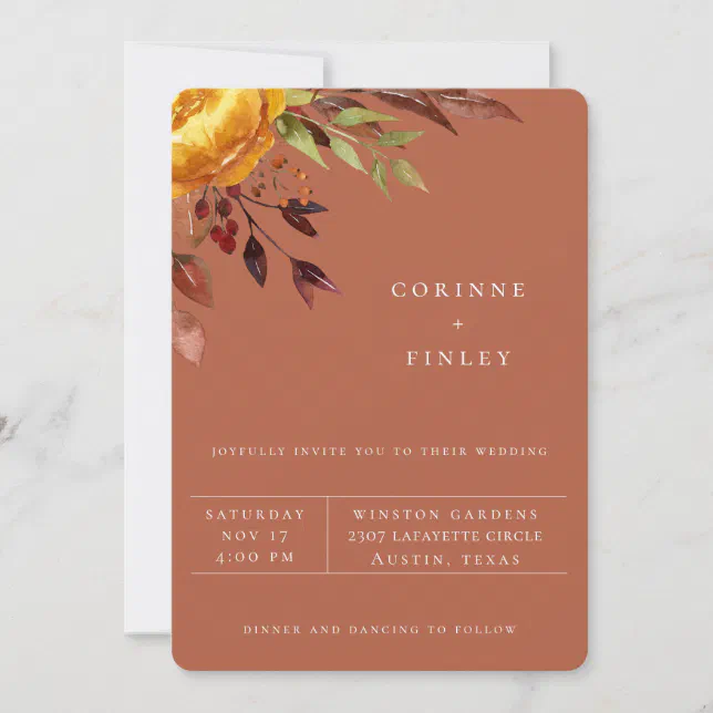 Rustic Autumn Bouquet Rust Wedding Invitation | Zazzle