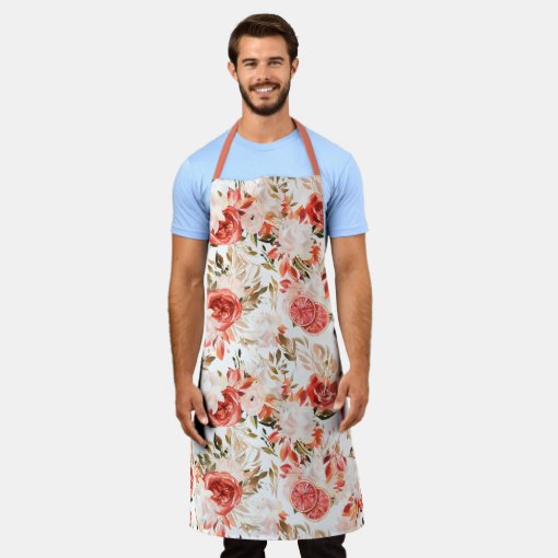 Rustic Autumn Citrus Floral Pattern Print Apron | Zazzle