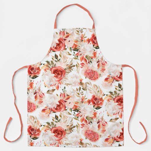 Rustic Autumn Citrus Floral Pattern Print Apron | Zazzle