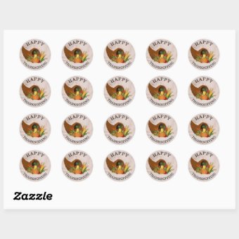 Rustic Autumn Cornucopia Happy Thanksgiving Classic Round Sticker | Zazzle