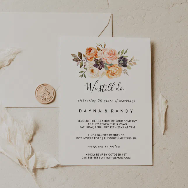 Rustic Autumn Elegant Floral Vow Renewal Invitation | Zazzle