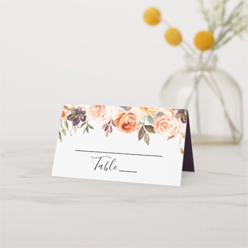 Rustic Autumn Elegant Floral Wedding Place Card | Zazzle