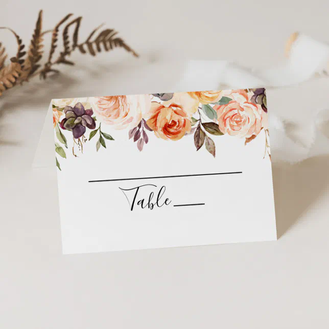 Rustic Autumn Elegant Floral Wedding Place Card | Zazzle
