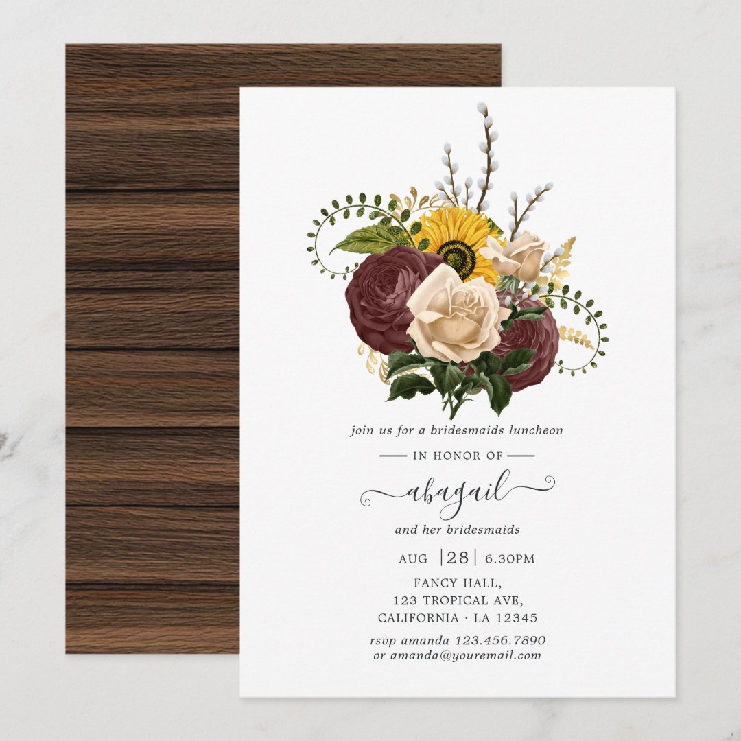 Rustic Autumn Fall Floral Bridesmaids Luncheon Invitation | Zazzle