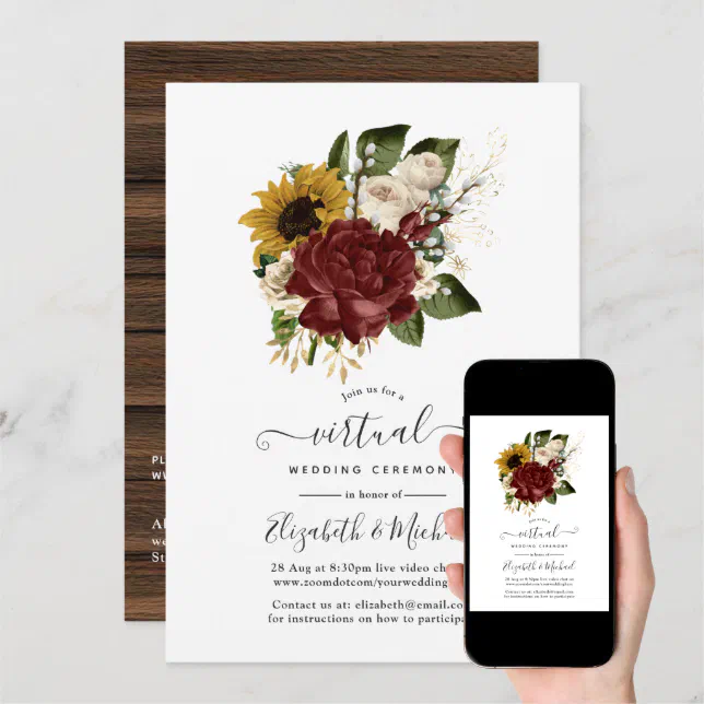 Rustic Autumn - Fall Floral Online Virtual Wedding Invitation | Zazzle