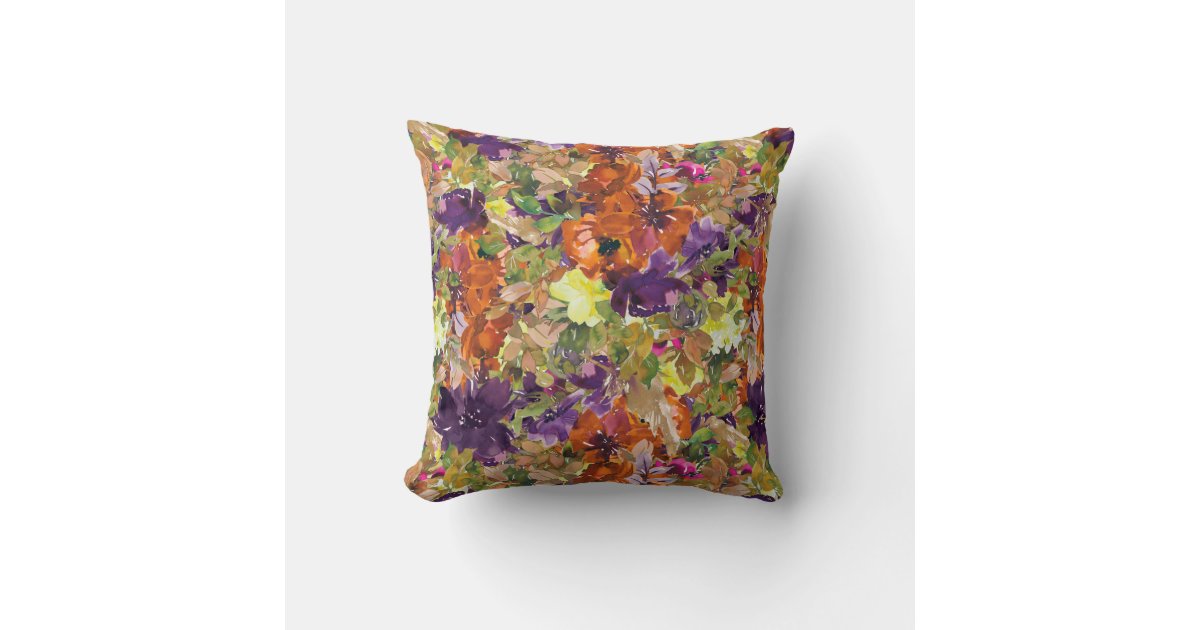 Rustic Autumn Fall Floral Pattern Throw Pillow | Zazzle