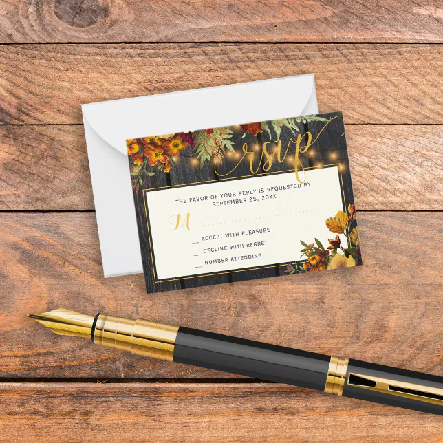 Rustic autumn fall floral wedding RSVP enclosure Note Card | Zazzle