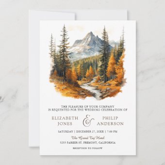 Rustic Autumn Fall Mountain Forest QR Code Wedding Invitation | Zazzle